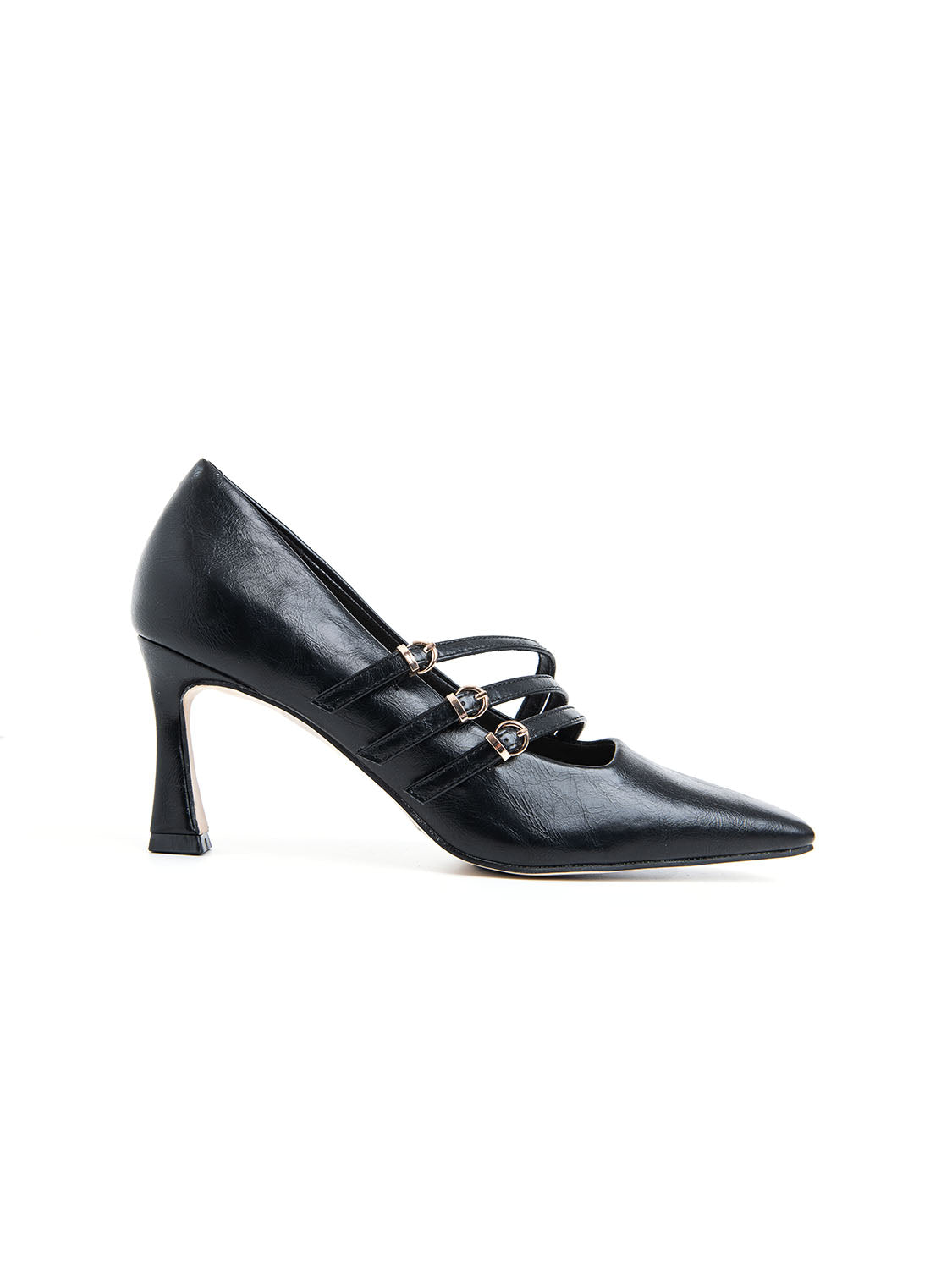 Pointed-toe pumps with triple strap - BLACK – Noga Shoes