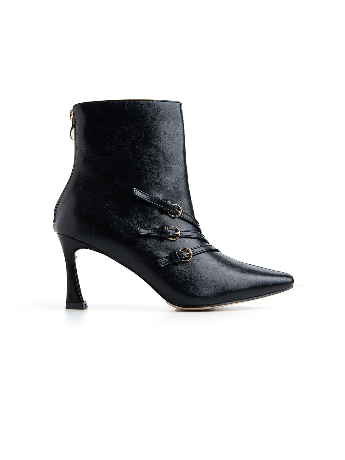 Ankle boot with 10cm heel and triple strap - BLACK – Noga Shoes